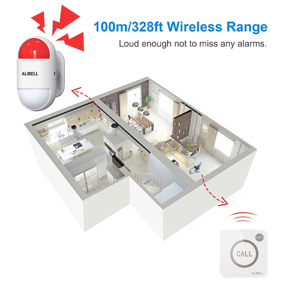ALIBELL Remote Strobe Siren Alarm Kit Loud Panic Alarm System Battery ...